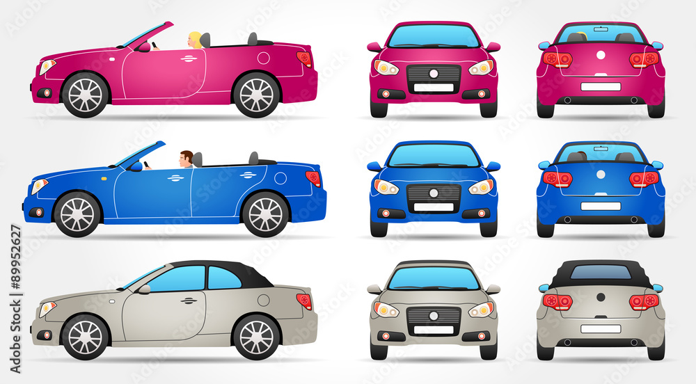 Vector Cabriolet - Profile - Front - Back view Stock Vector | Adobe Stock