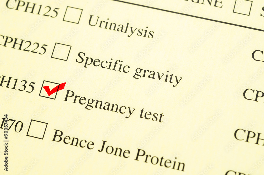 Check mark Medical form request Pregnancy test. Stock Photo | Adobe Stock