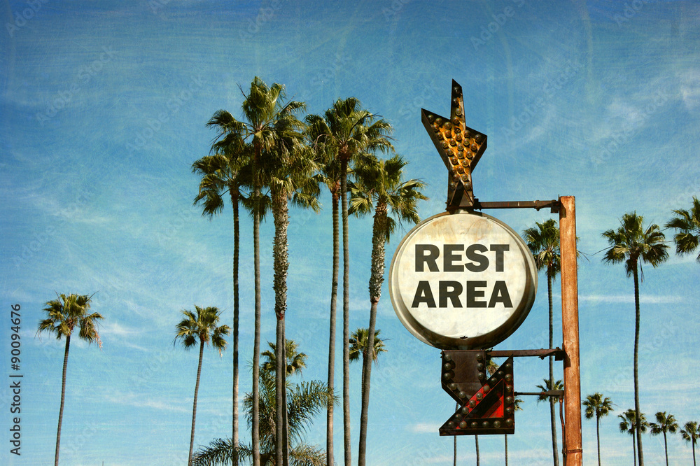 aged and worn vintage photo of rest area sign Stock Photo | Adobe Stock