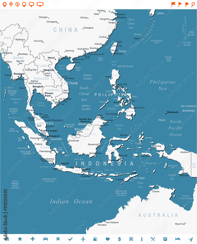 Southeast Asia - map and navigation labels - illustration. Stock Vector ...
