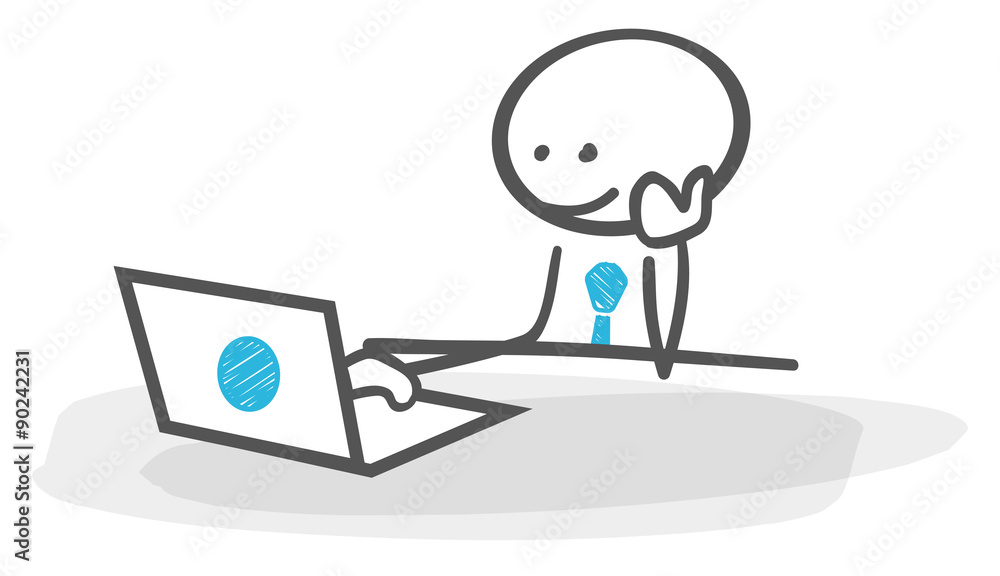 stickman table laptop internet Stock Vector | Adobe Stock