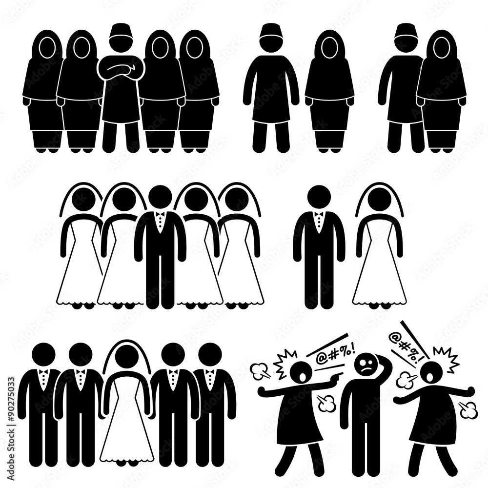Polygamy Marriage Multiple Wife Husband Stick Figure Pictogram Icons ...