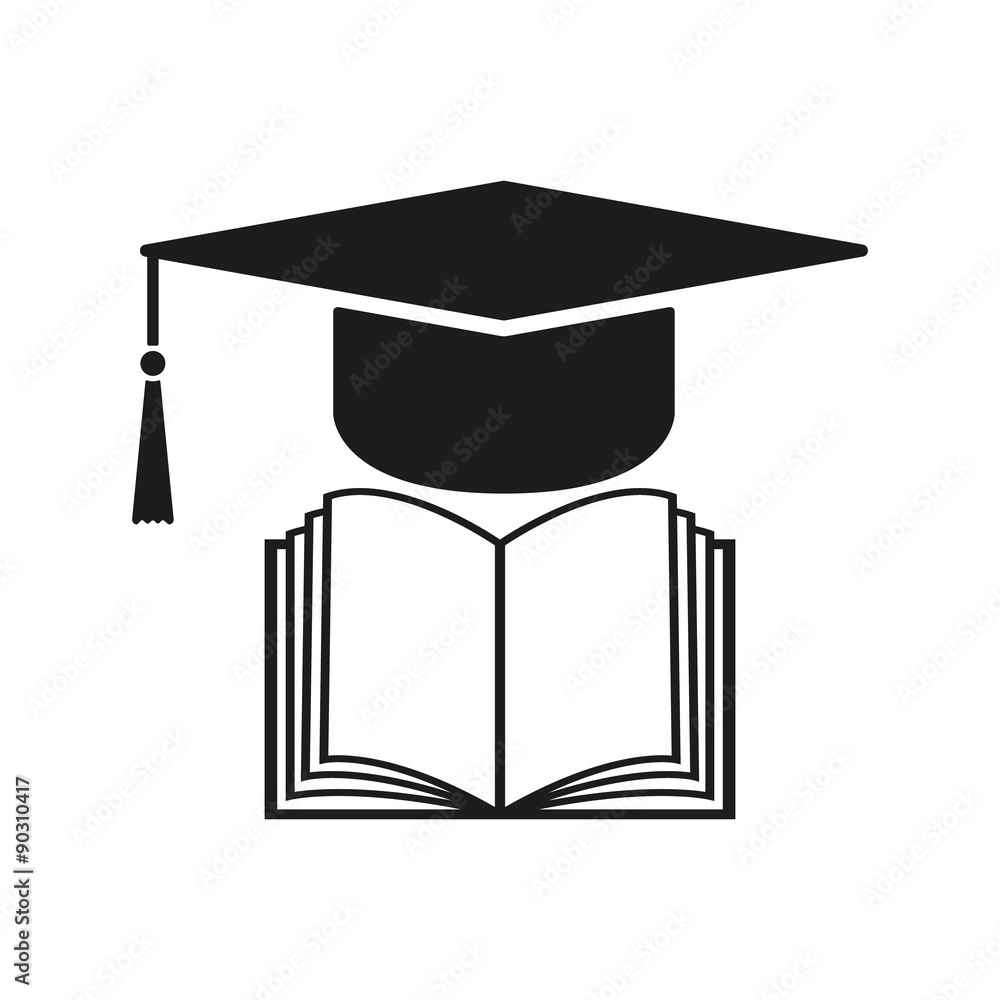 The graduation cap and book icon. School and university, learning ...
