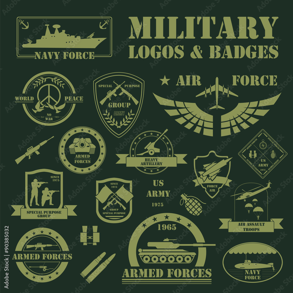 Military and armored vehicles logos and badges. Graphic template Stock ...