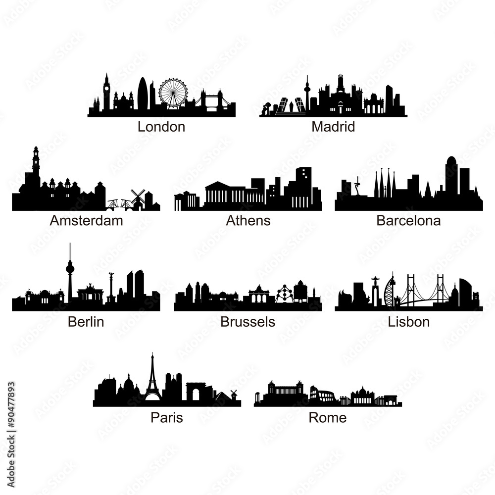 City Skyline of European Country - Vector Silhouette Stock Vector ...