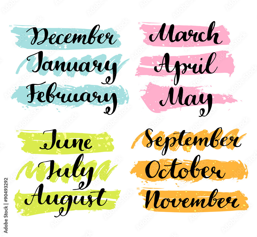 Handwritten months of the year. Calligraphy words for calendars Stock ...