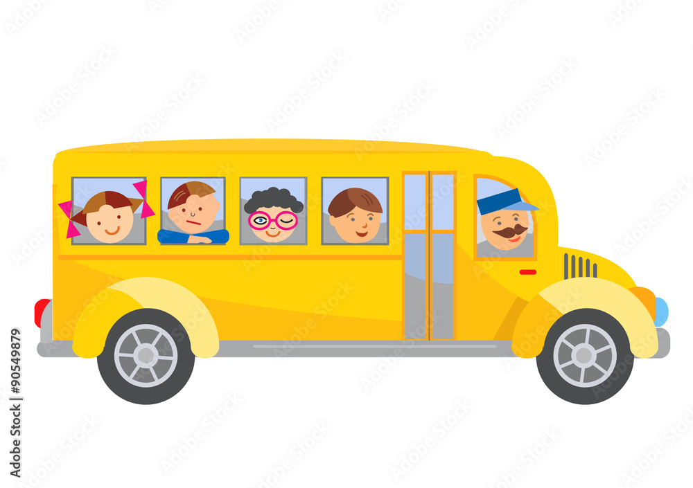 School bus cartoon. Cartoon of yellow school bus with children. Vector ...