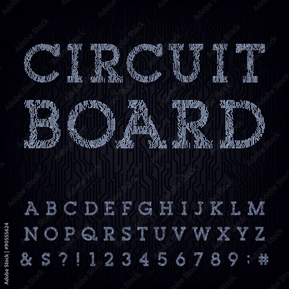 Circuit board type font. Vector Alphabet. Digital high-tech style ...