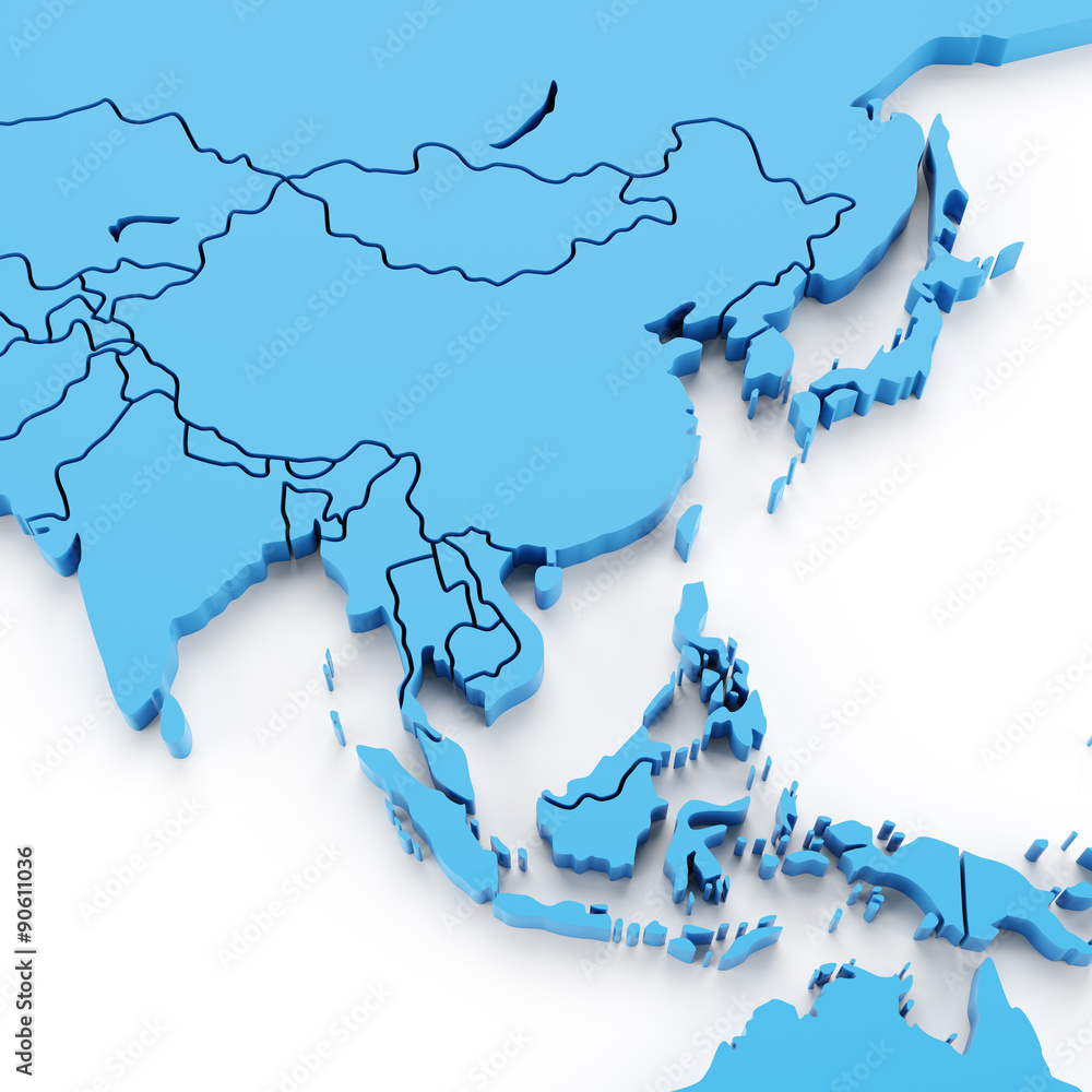 Extruded map of Asia with national borders Stock Illustration | Adobe Stock