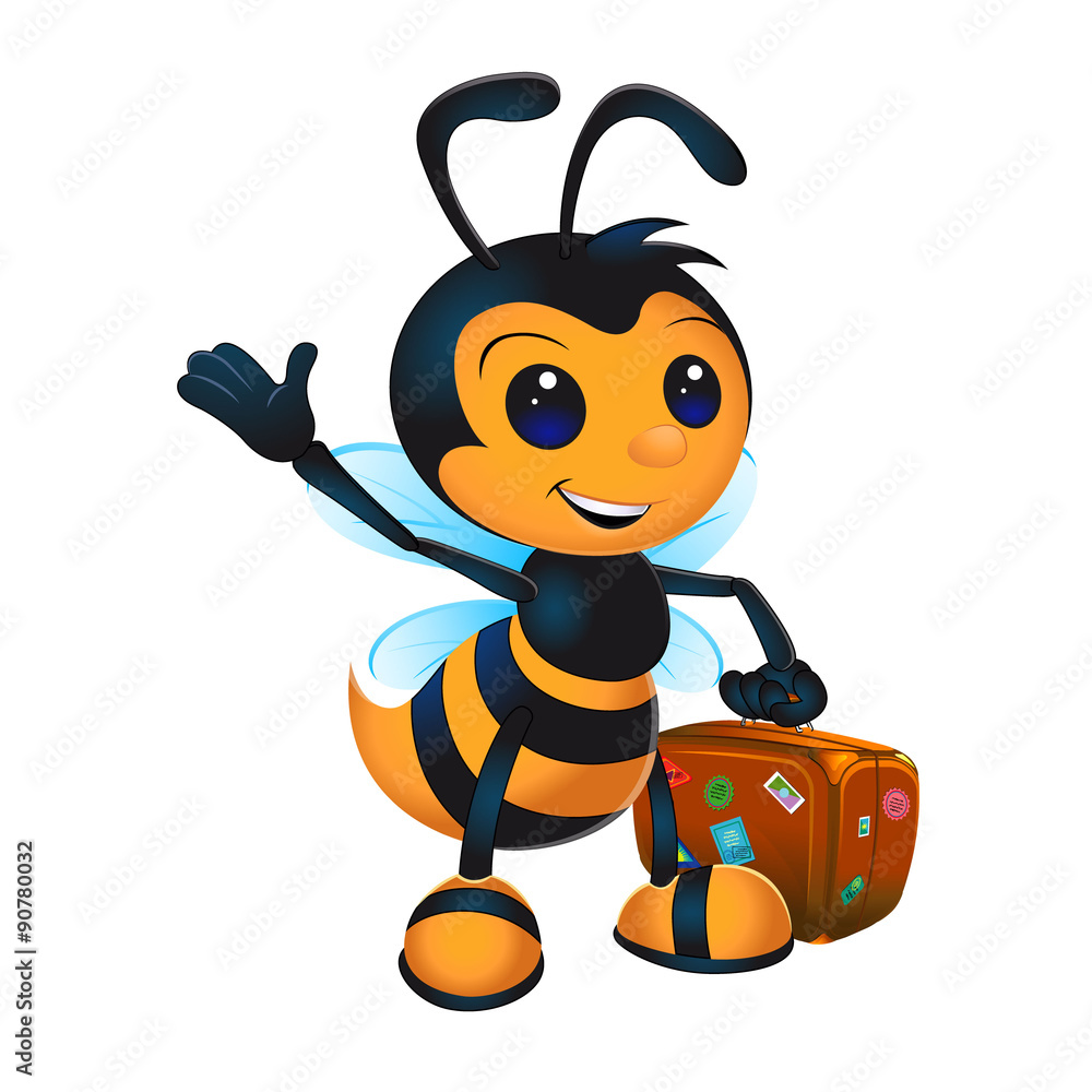 Cute cartoon bee with suitcase Stock Vector | Adobe Stock