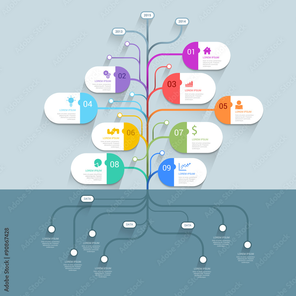 Tree mindmap timeline process infographics template background Stock ...