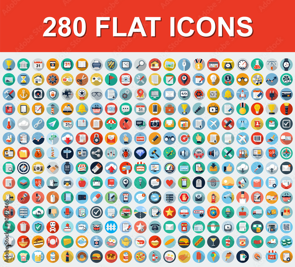 280 Universal Flat Icons Stock Vector | Adobe Stock