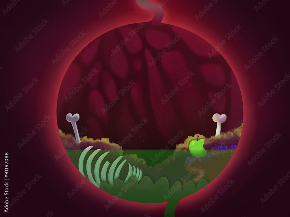 Food inside the stomach close up. Clip art digestive system. Digital ...