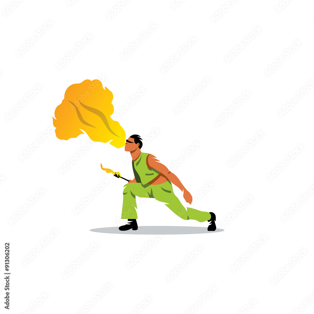 Fakir show sign. The man spewing fire out of his mouth. Vector ...