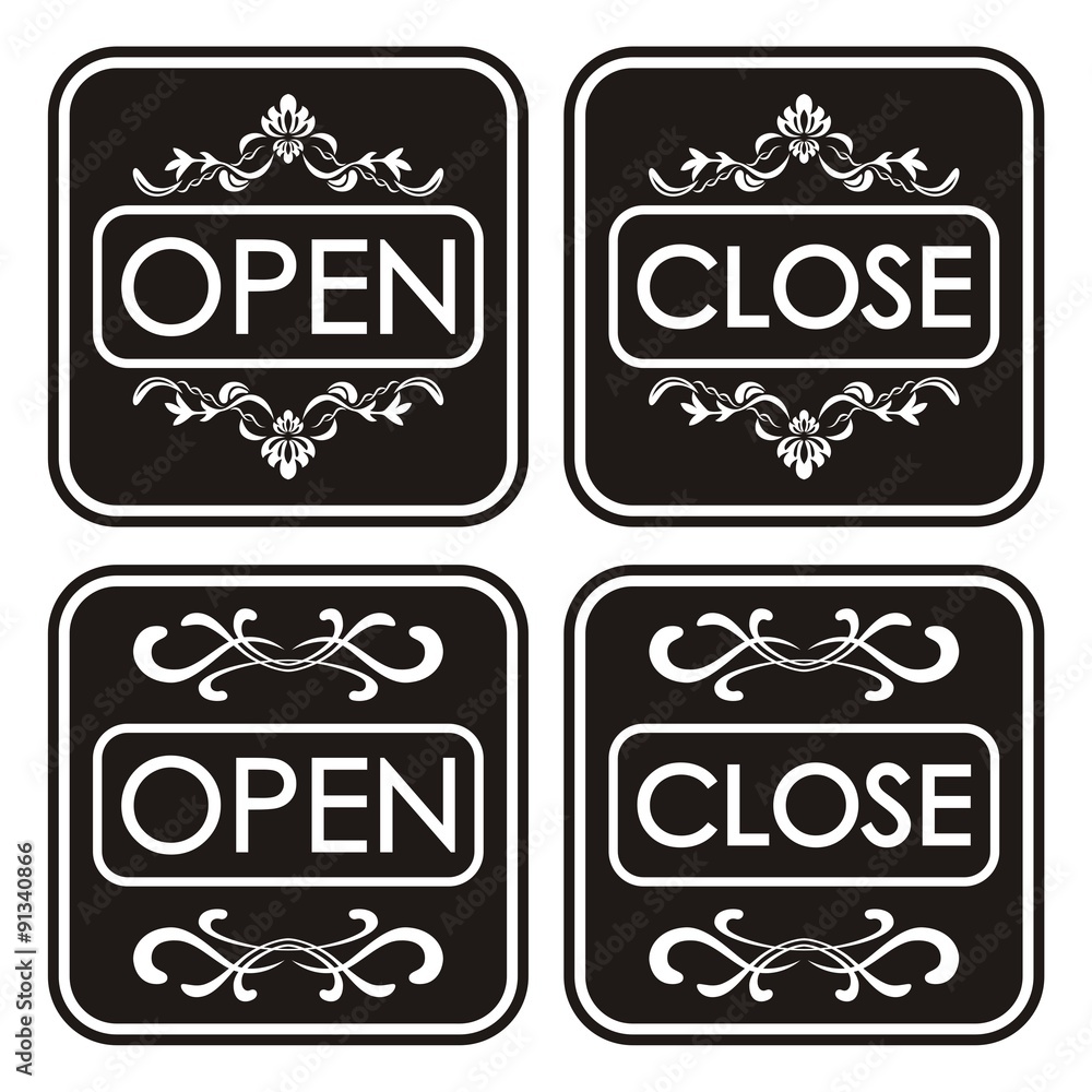 Open / Close Icon. Open Closed Vector store signs on a brick wall Stock ...