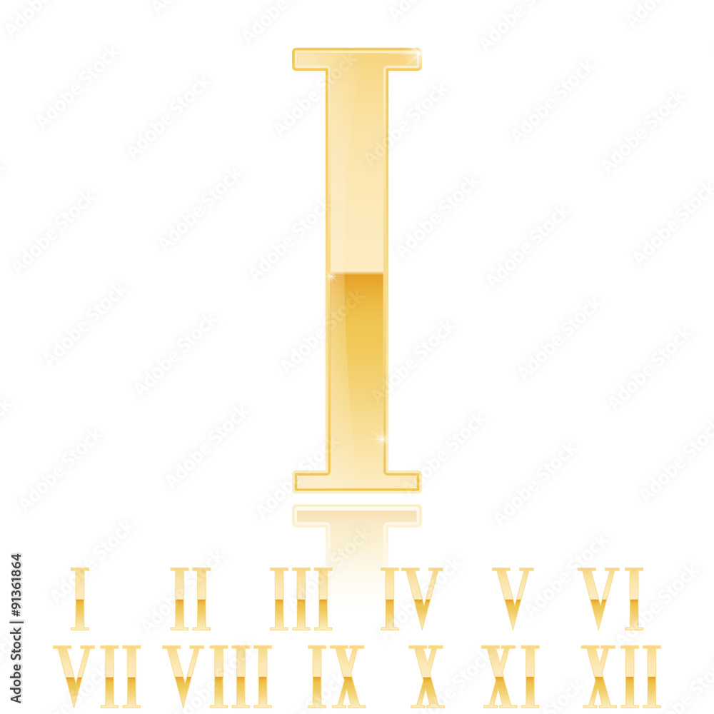 Roman numerals set. Golden numerals. Gold glossy One 1 Stock Vector ...