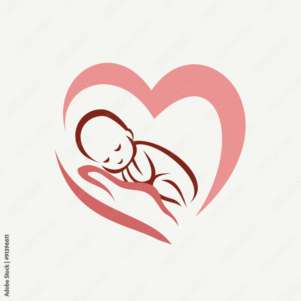 newborn baby lying on the hand symbol, childbirth and parenthood Stock ...
