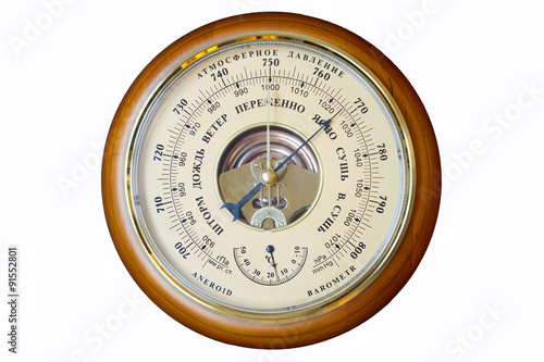 aneroid barometer, instrument for measuring atmospheric pressure acting ...