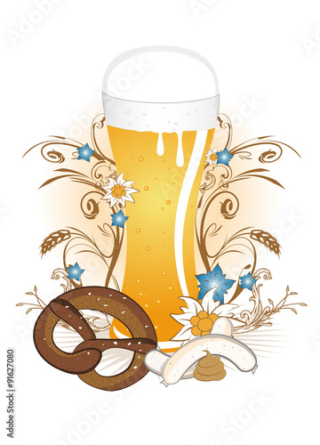 Weizenbier mit Brezel und Weißwürste Stock-Illustration | Adobe Stock