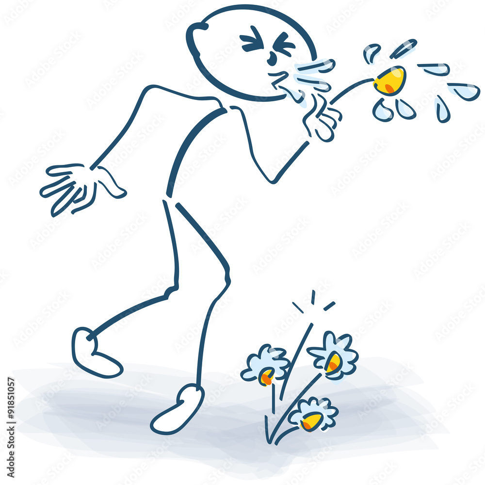 Strichmännchen mit einer Blume und Heuschnupfen Stock Vector | Adobe Stock