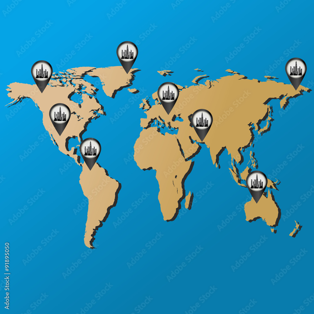 big cities in the label on the world map Stock Vector | Adobe Stock