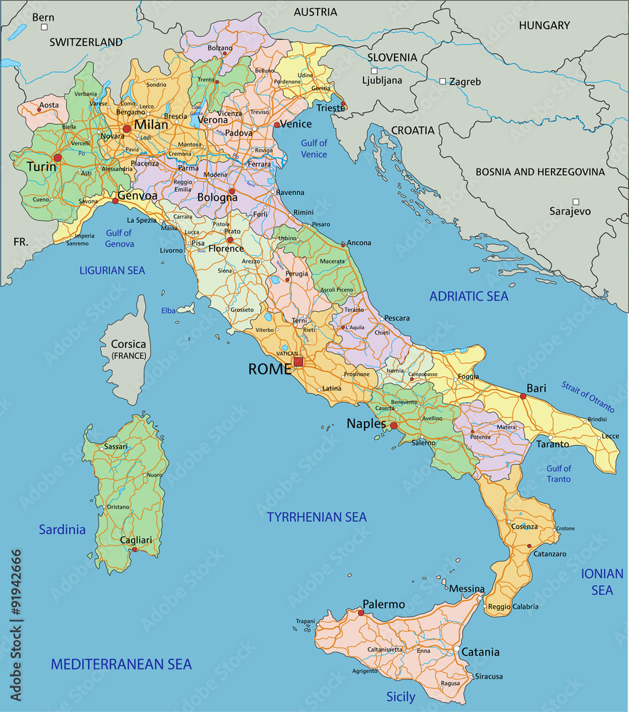 Italy - Highly detailed editable political map with separated layers ...