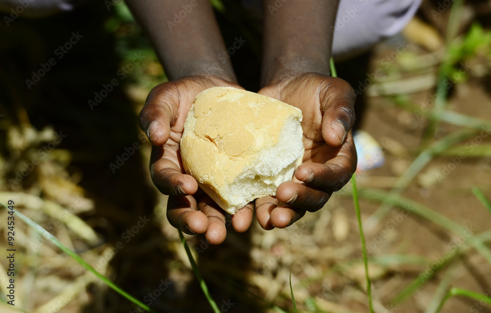 Stunting African Children Symbol - Baby Girl Holding Bread Malnutrition ...