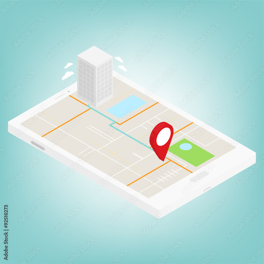 isometric 3d mobile navigation map infographic.map with maker / vector Stock Vector | Adobe Stock