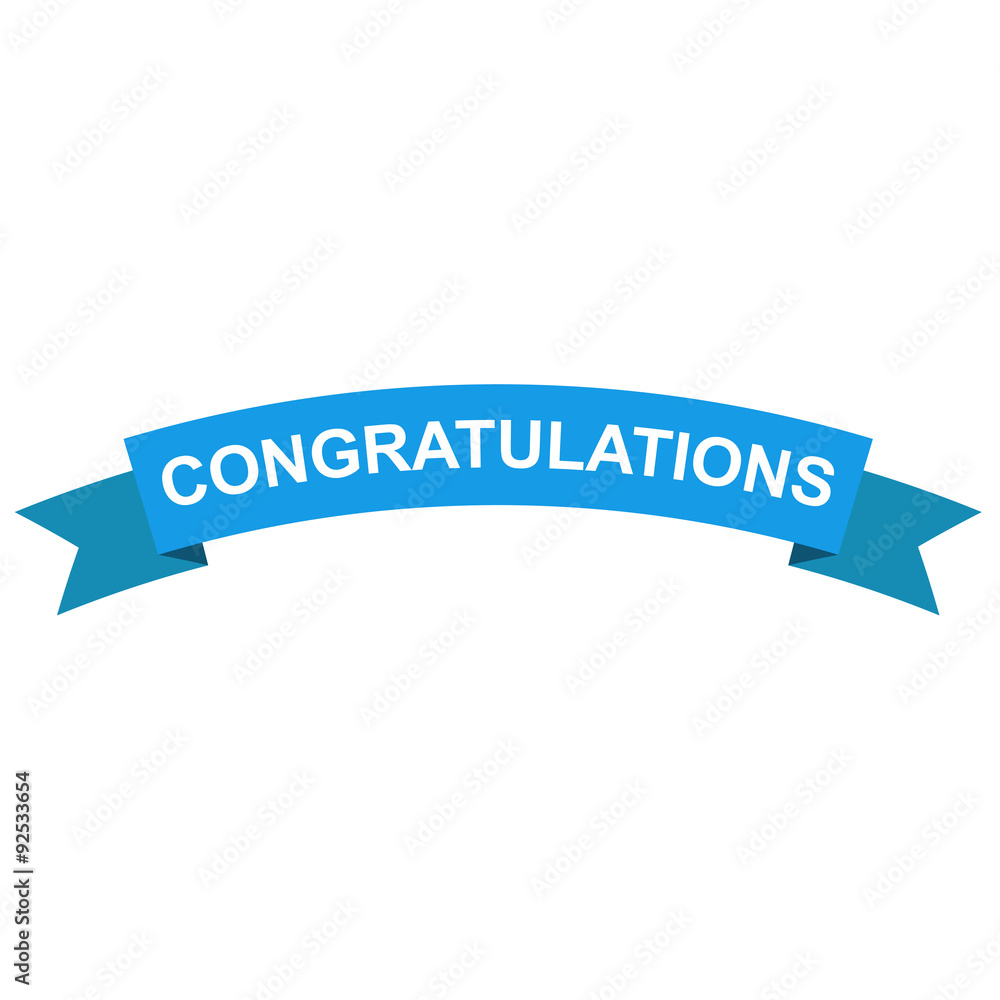 Icono plano cinta texto CONGRATULATIONS color azul Stock Illustration ...