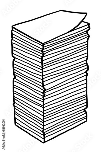 new paper stack / cartoon vector and illustration, black and white ...