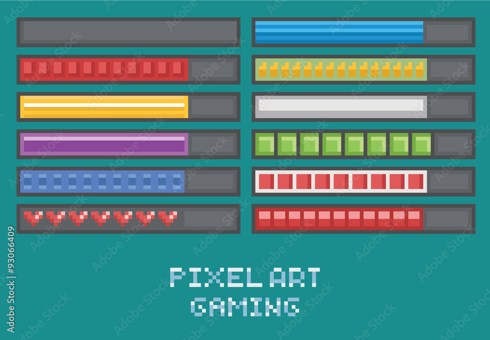 pixel art game development set - progress bar, loading, health Stock ...