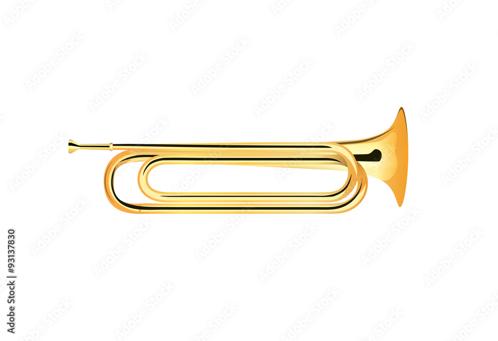 Bugle - Brass Musical Instrument, Vector Illustration isolated on white ...