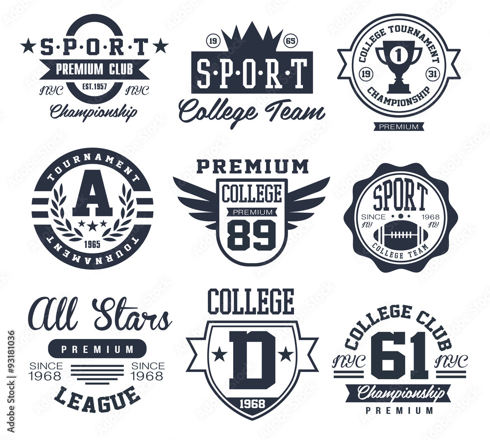 Black and White Sport Emblems, Logos Vector Illustration Set Stock ...