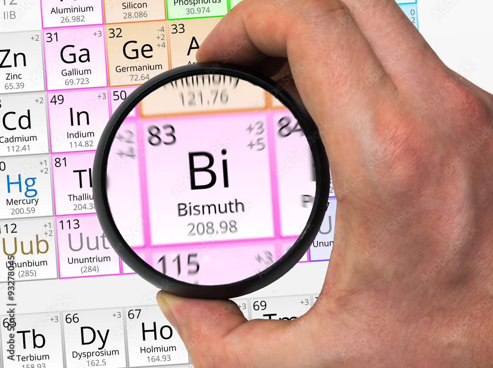 Bismuth symbol - Bi. Element of the periodic table zoomed with ...