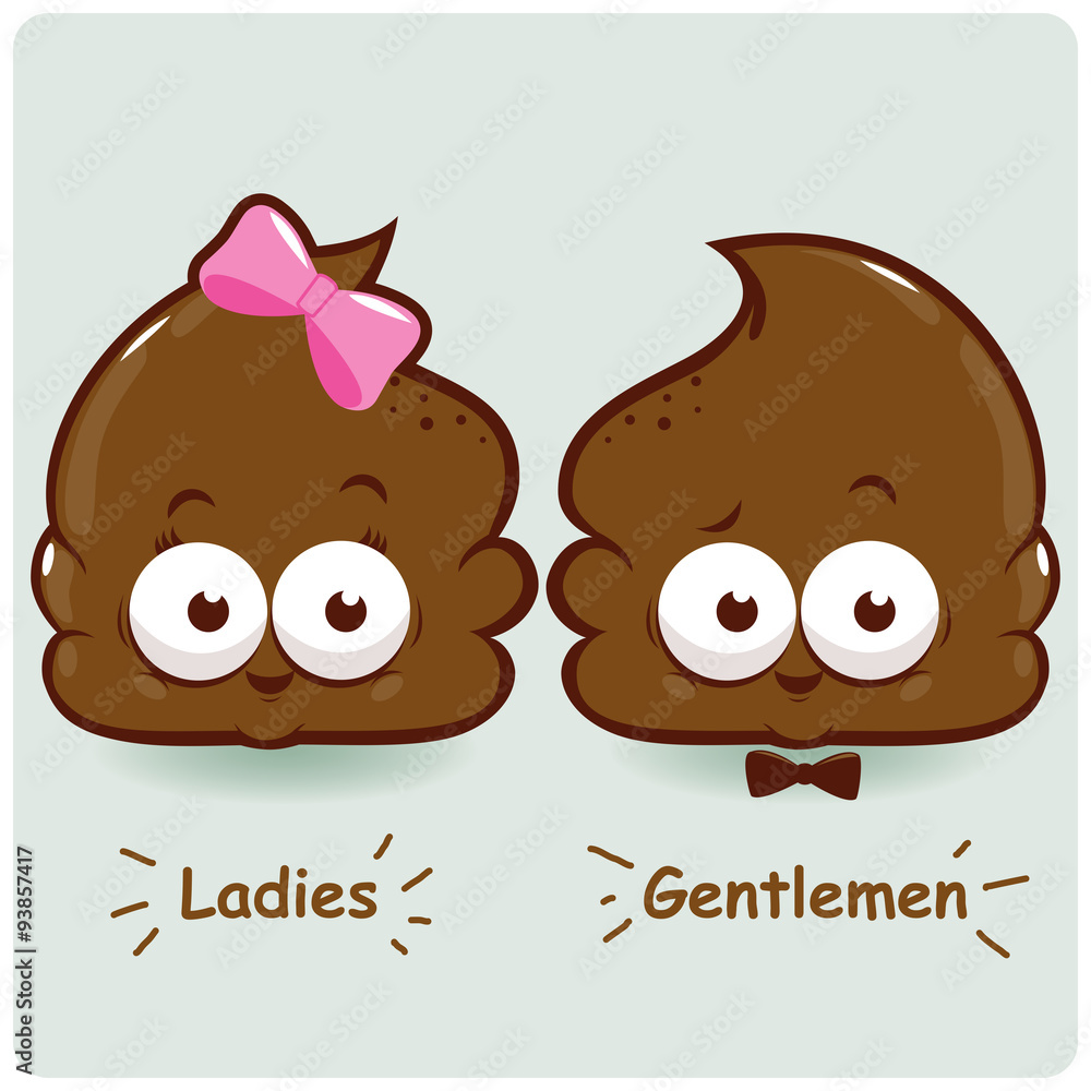 Cute male and female poop characters. Toilet sign. Vector illustration ...