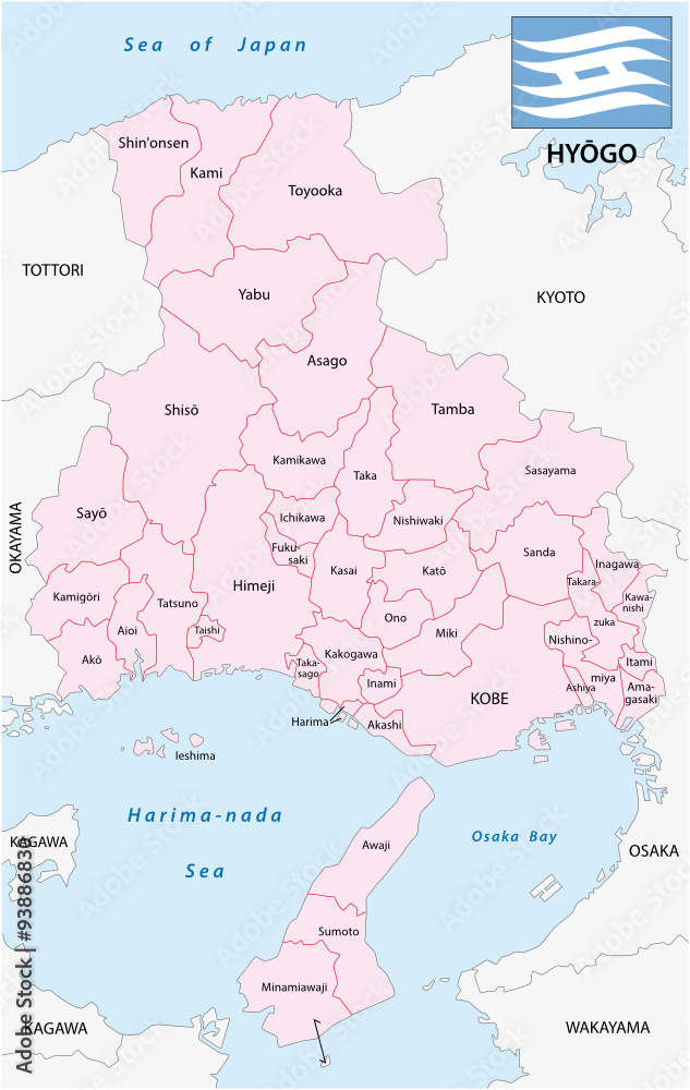 Hyogo prefecture map with flag の Stock ベクター | Adobe Stock