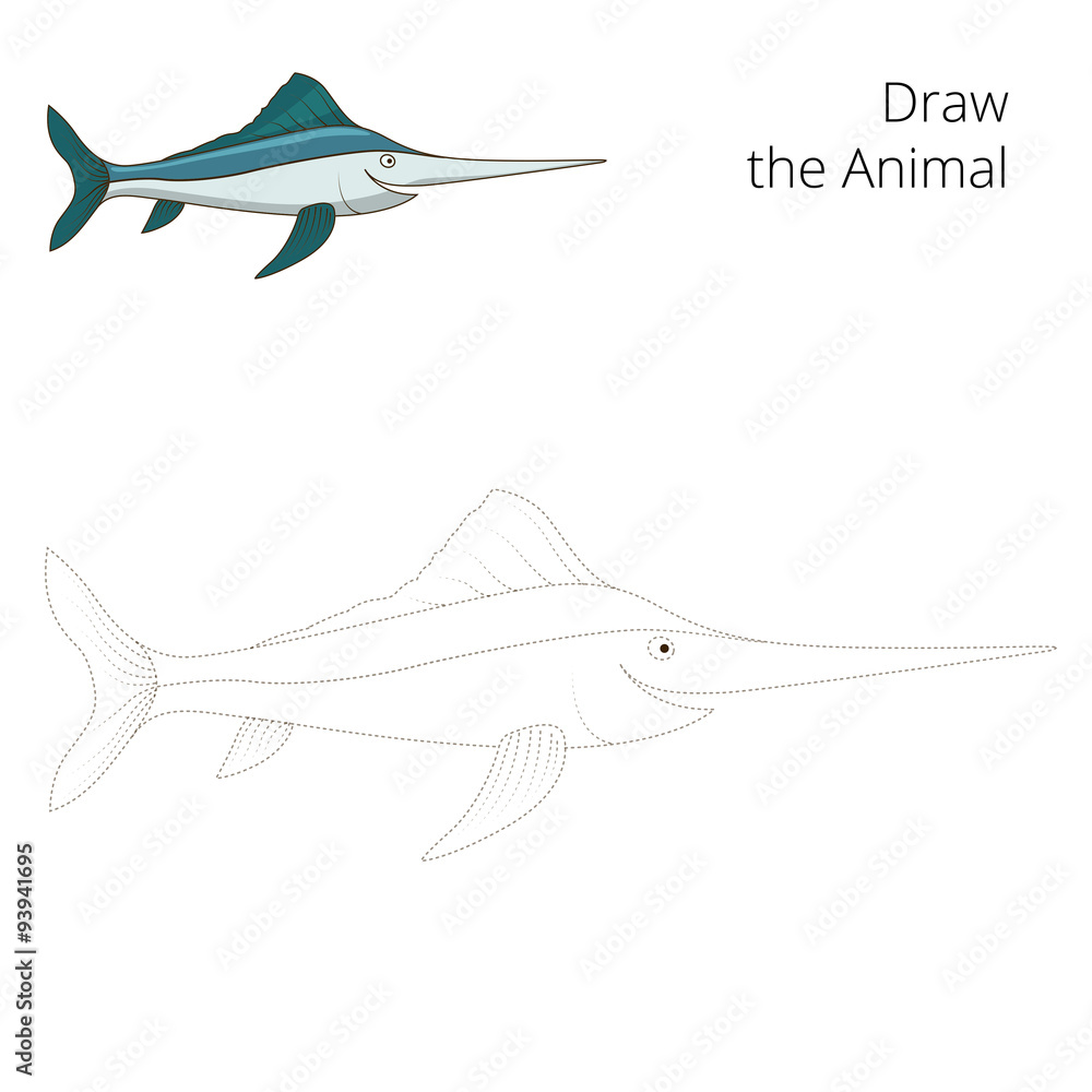 Draw the swordfish educational game vector Stock Vector | Adobe Stock