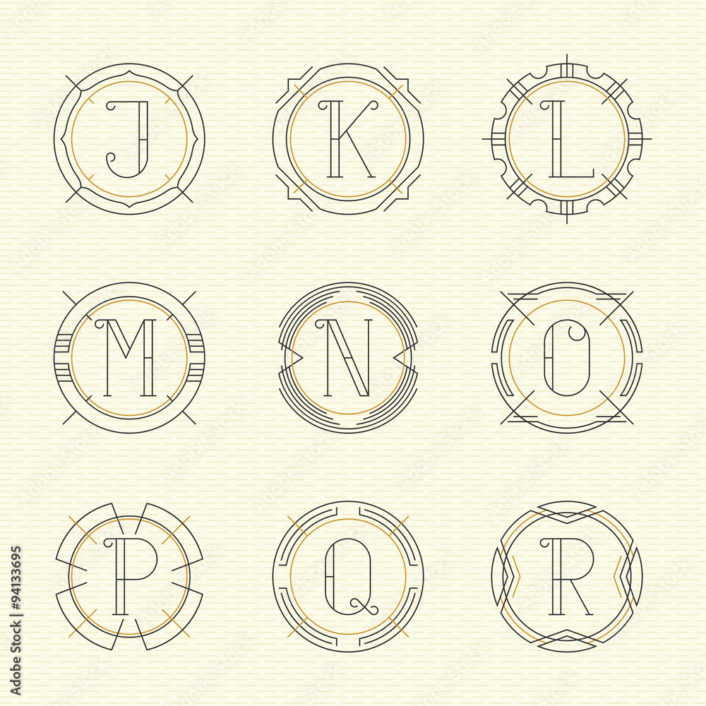 Vector set of monogram logo emblem templates in trendy outline style ...