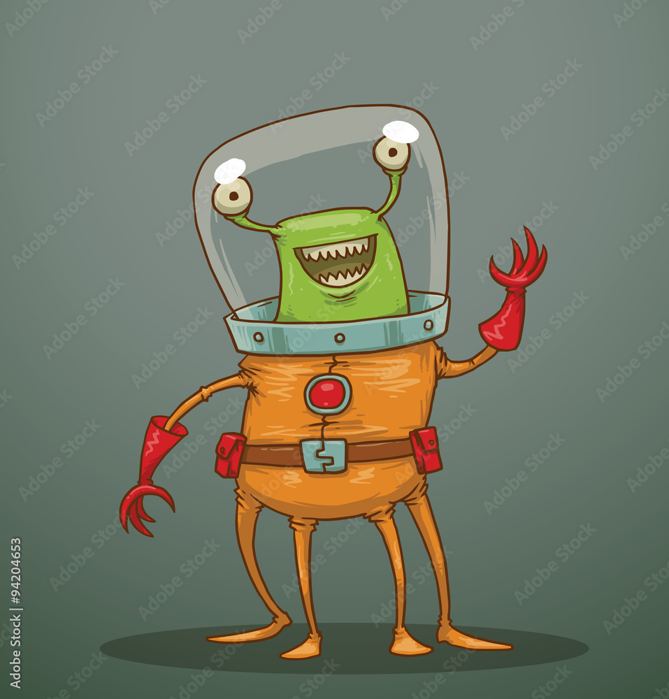 Vector funny alien with four legs. Cartoon image of a funny alien green ...