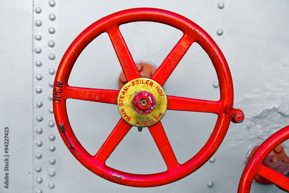 Steam valve from an old ship boiler. Close up detail Stock Photo ...