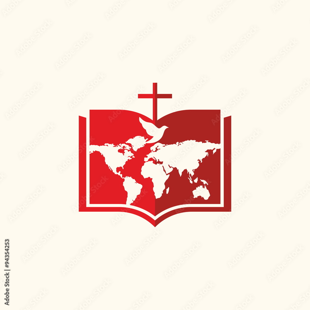 Church logo. Bible, cross, dove and world map Stock Vector | Adobe Stock