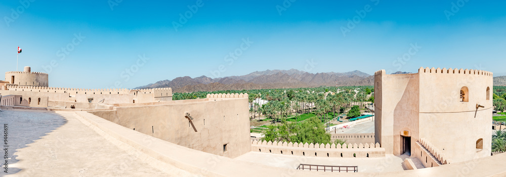 Rustaq Fort in the Al Batinah Region of Oman. It is located about 175 ...