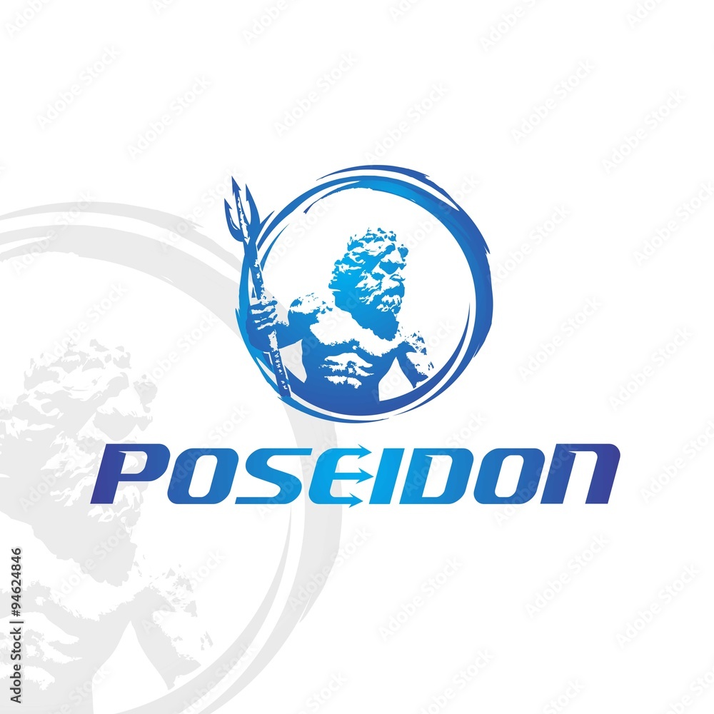 greek god poseidon titan holding trident spear vector illustration ...