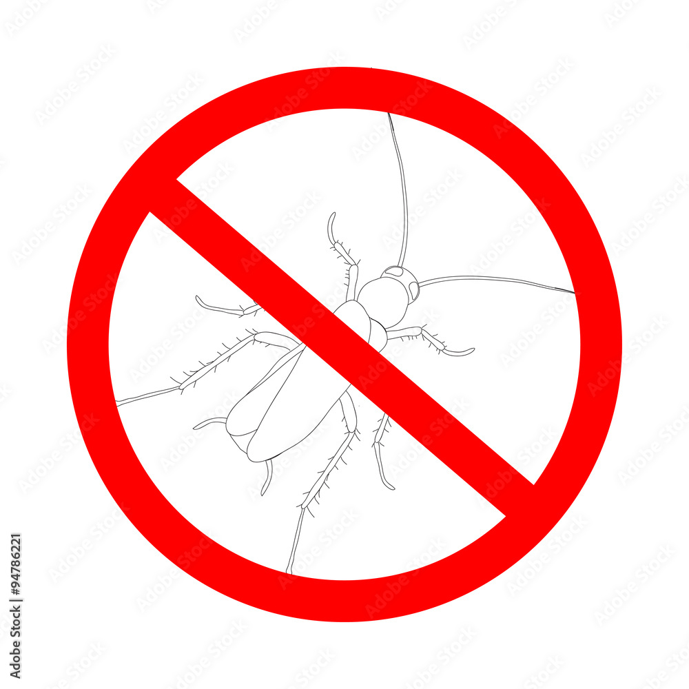 prohibition sign Blattella germanica. cockroach. Sketch of cockroach ...