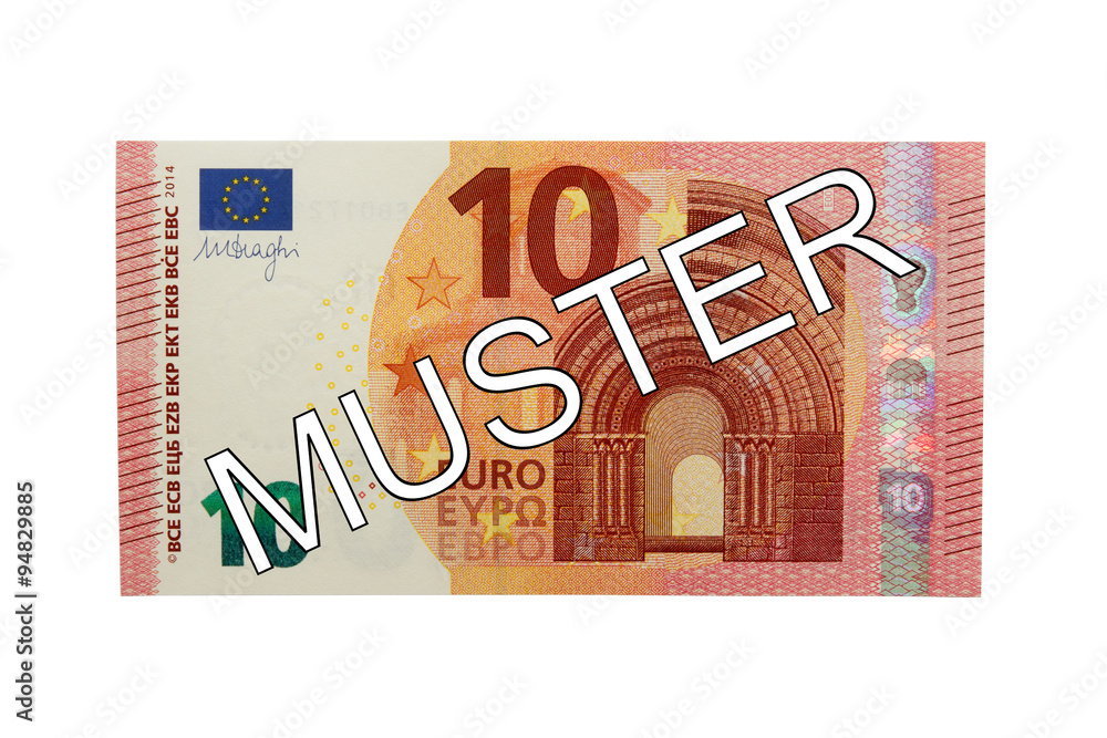 Stock-Foto „Zehn (10) Euro Geldschein Vorderseite mit Schriftzug Muster ...