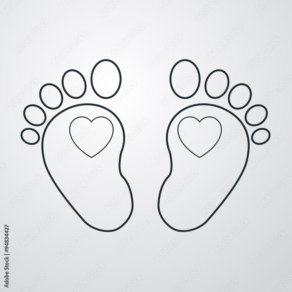 Icono plano huellas de bebe corazon sobre fondo degradado Stock ...