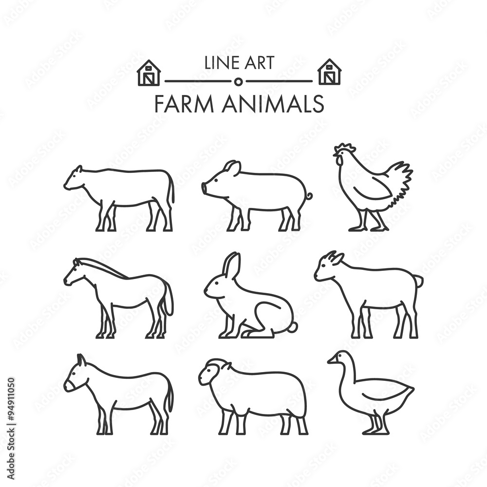 Outline figures of farm animals Stock Vector | Adobe Stock