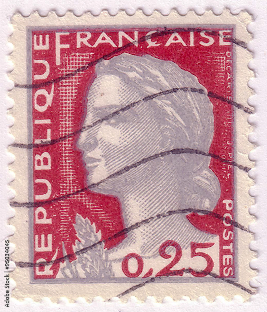 FRANCE - CIRCA 1960: A stamp printed in France shows Marianne, type ...