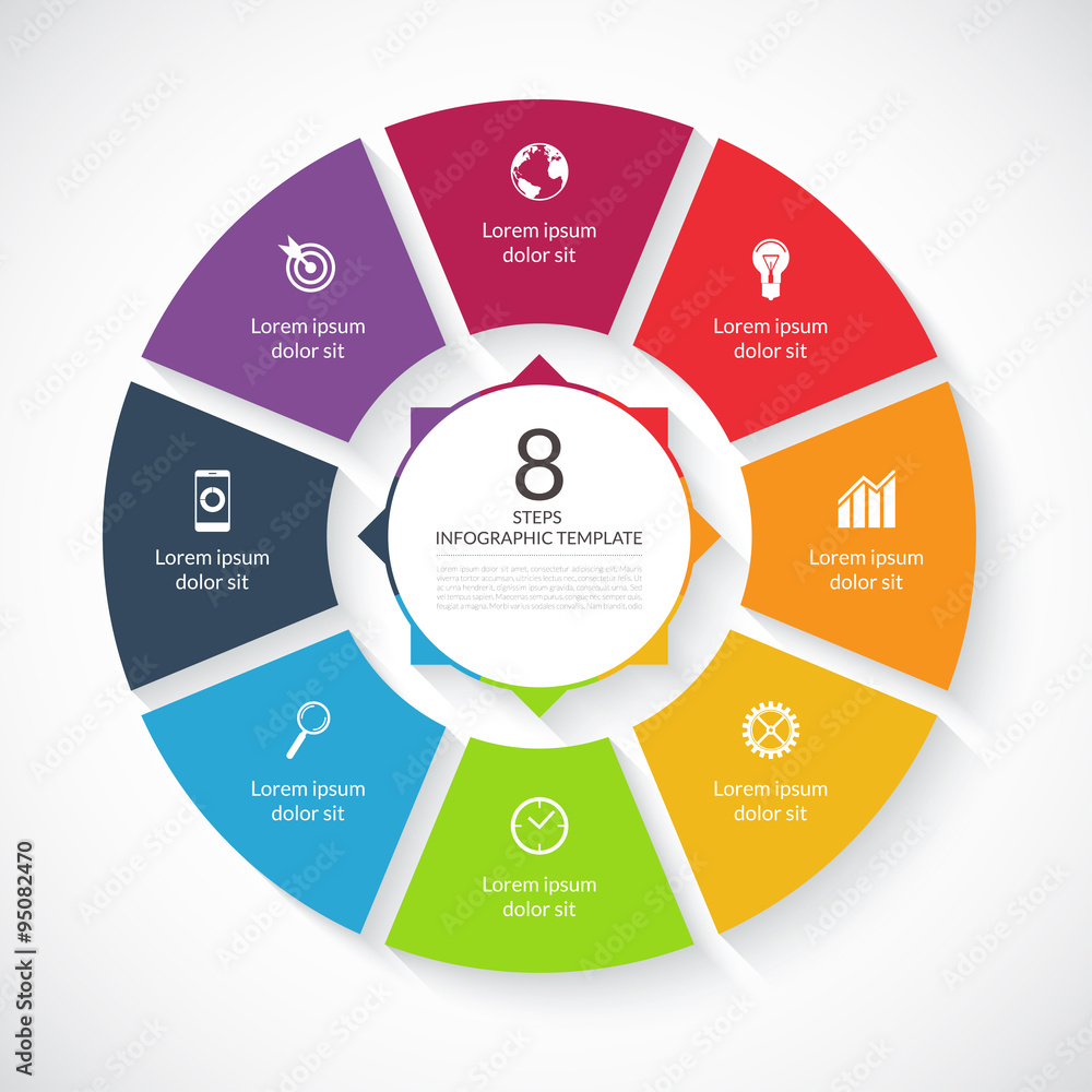 Vector infographic circle template. 8 steps, parts, options, stages ...