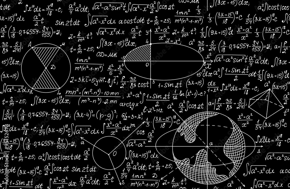 Math vector seamless pattern with geometrical figures, formulas and ...